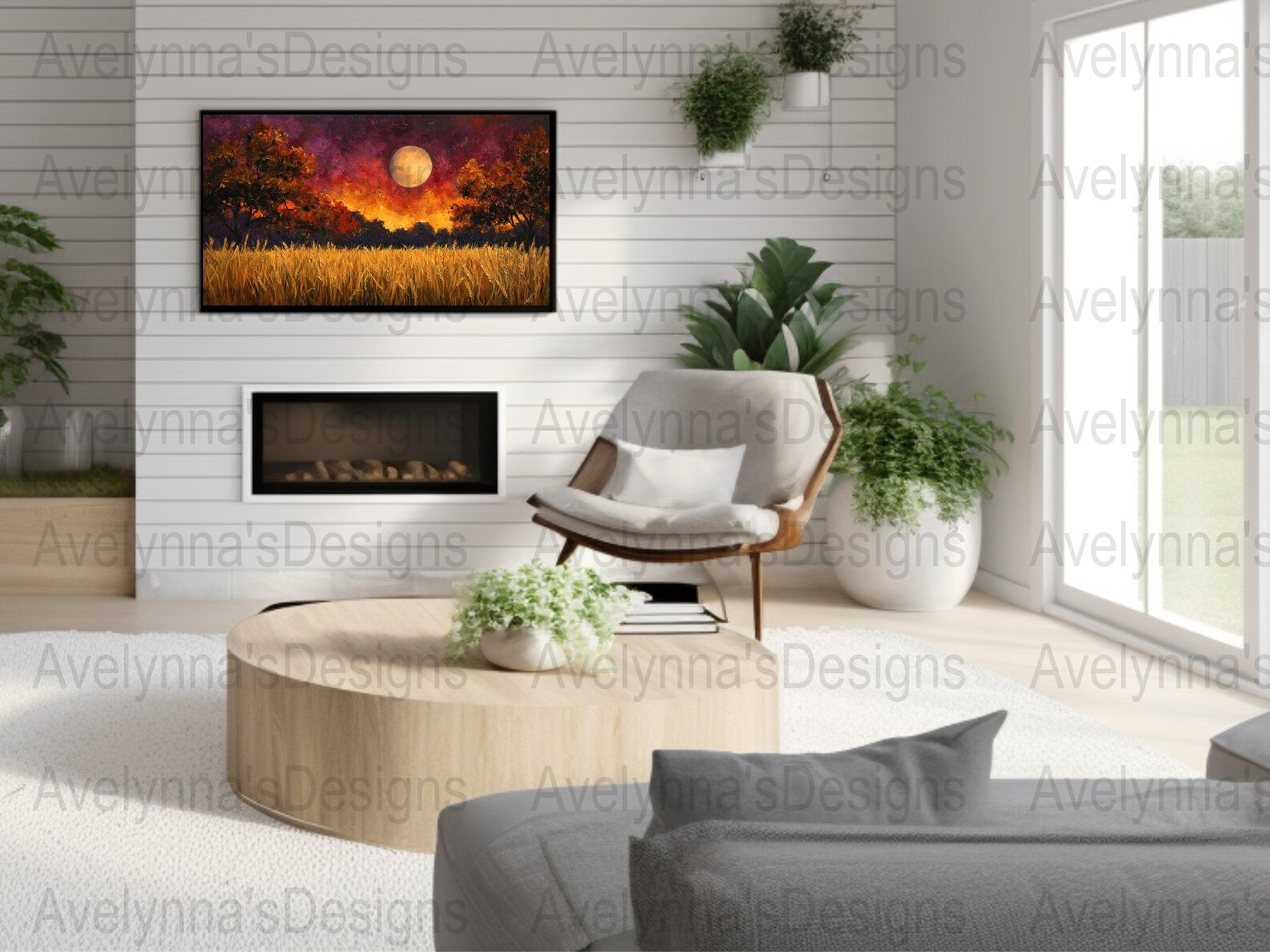 Autumn Sunset Field TV Art, Fall Landscape Digital Art, Autumn Moon TV ...