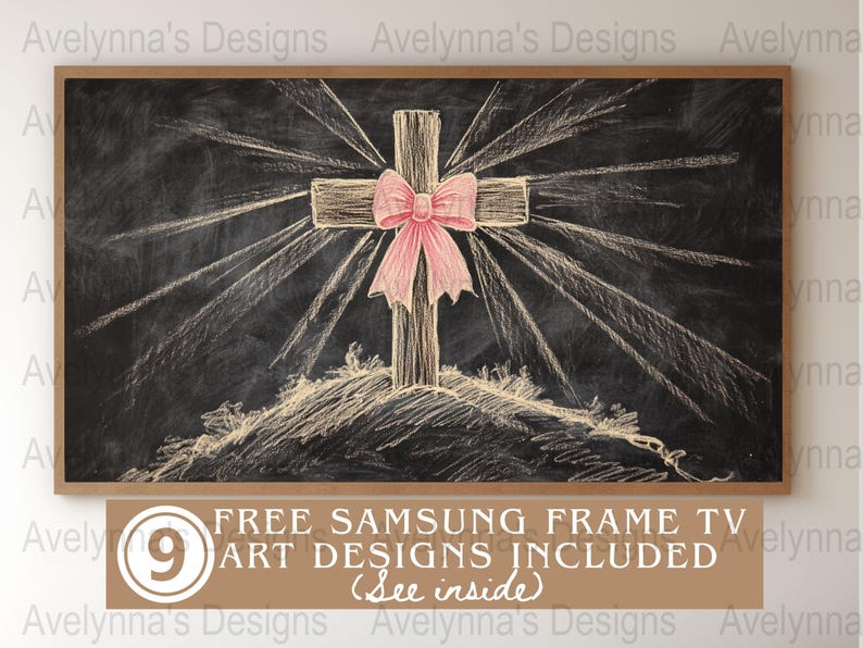 Easter Cross Art for Samsung Frame TV, Christian Easter Chalkboard Art ...