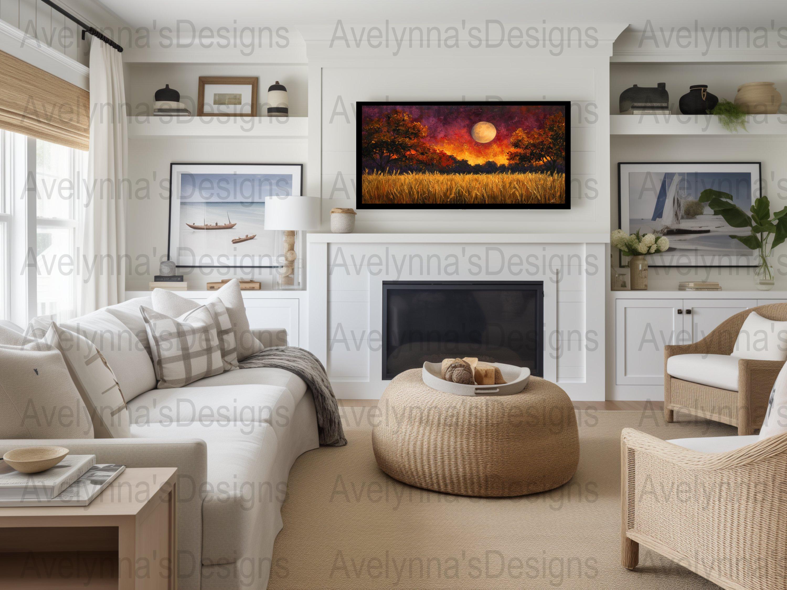 Autumn Sunset Field TV Art, Fall Landscape Digital Art, Autumn Moon TV ...