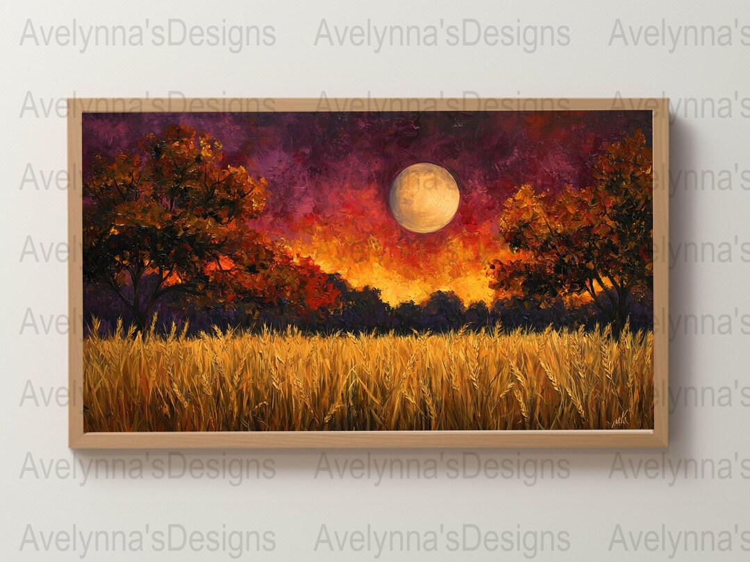 Autumn Sunset Field TV Art, Fall Landscape Digital Art, Autumn Moon TV ...