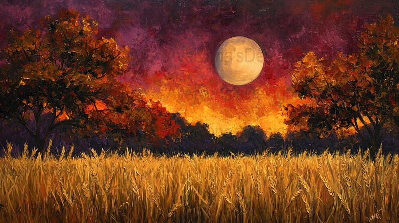 Autumn Sunset Field TV Art, Fall Landscape Digital Art, Autumn Moon TV ...