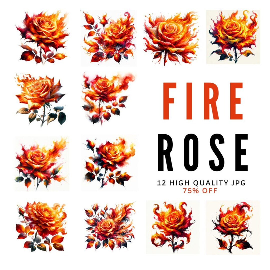 12 Digital Fires Rose Art High Quality Jpg, Digital Art, Digital Flower ...