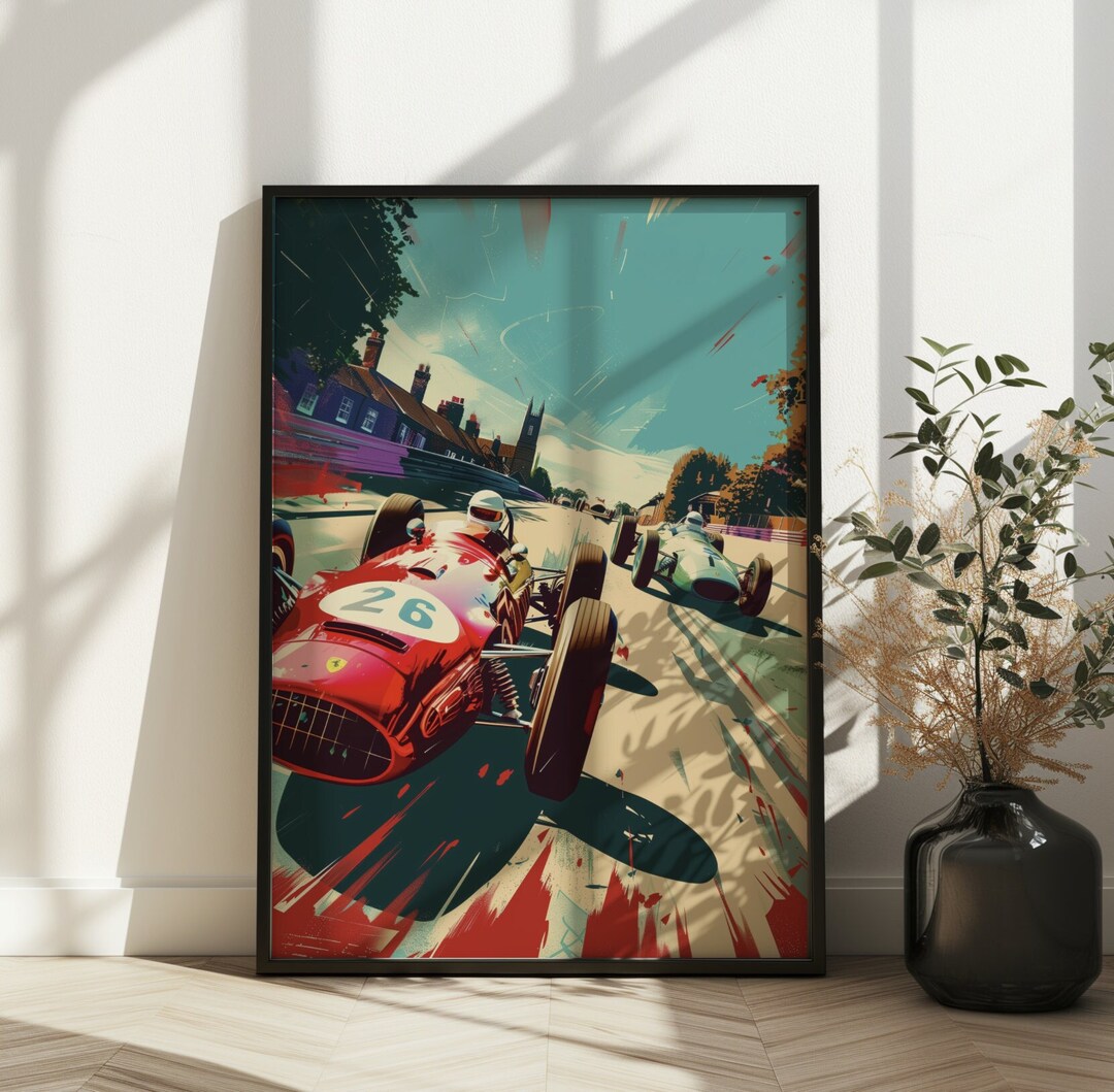 Vintage Car Street Race British Racing Cars Retro Poster Wall Art Home ...