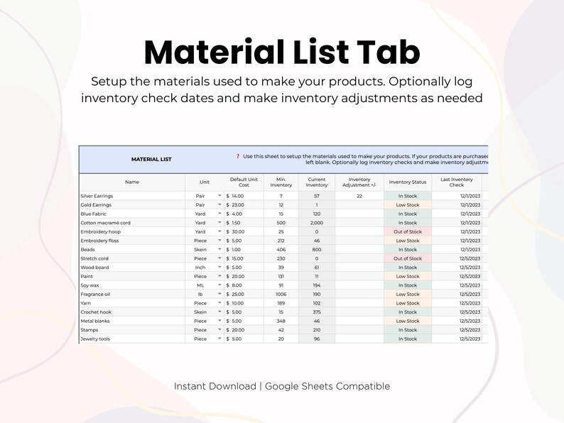 Inventory Tracker Spreadsheet, Business Inventory List Management for ...