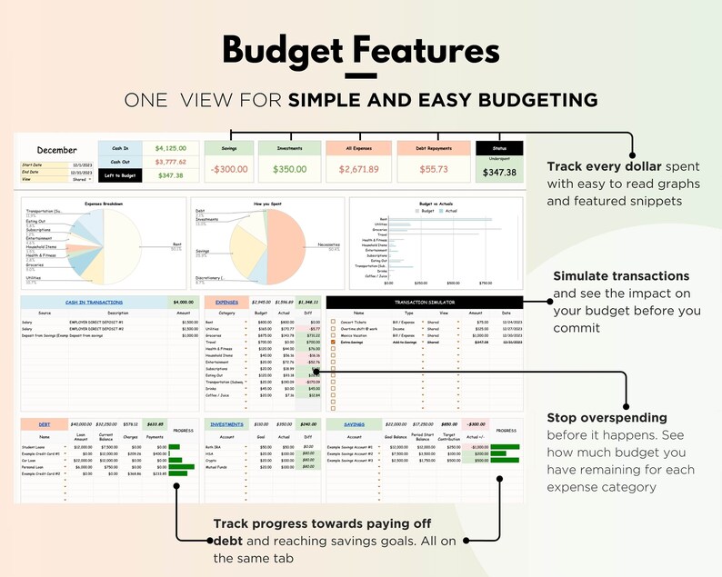 Monthly Budget Spreadsheet Planner Template for Google Sheets - Etsy
