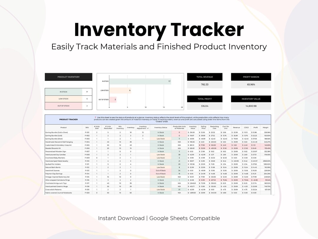 Inventory Tracker Spreadsheet, Business Inventory List Management for ...