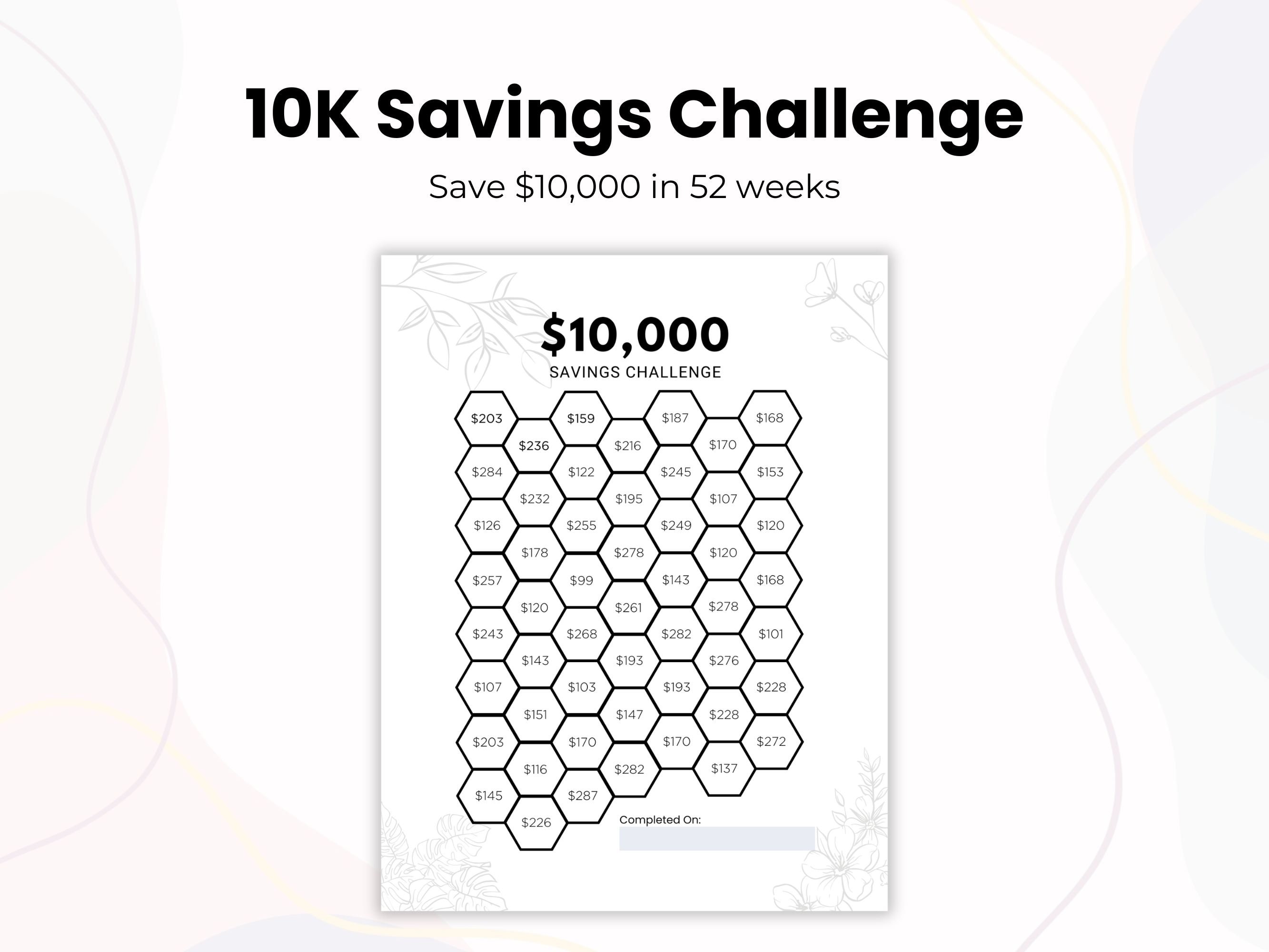 10K Savings Challenge. Save 10,000 in 52 Weeks, Money Savings Challenge ...