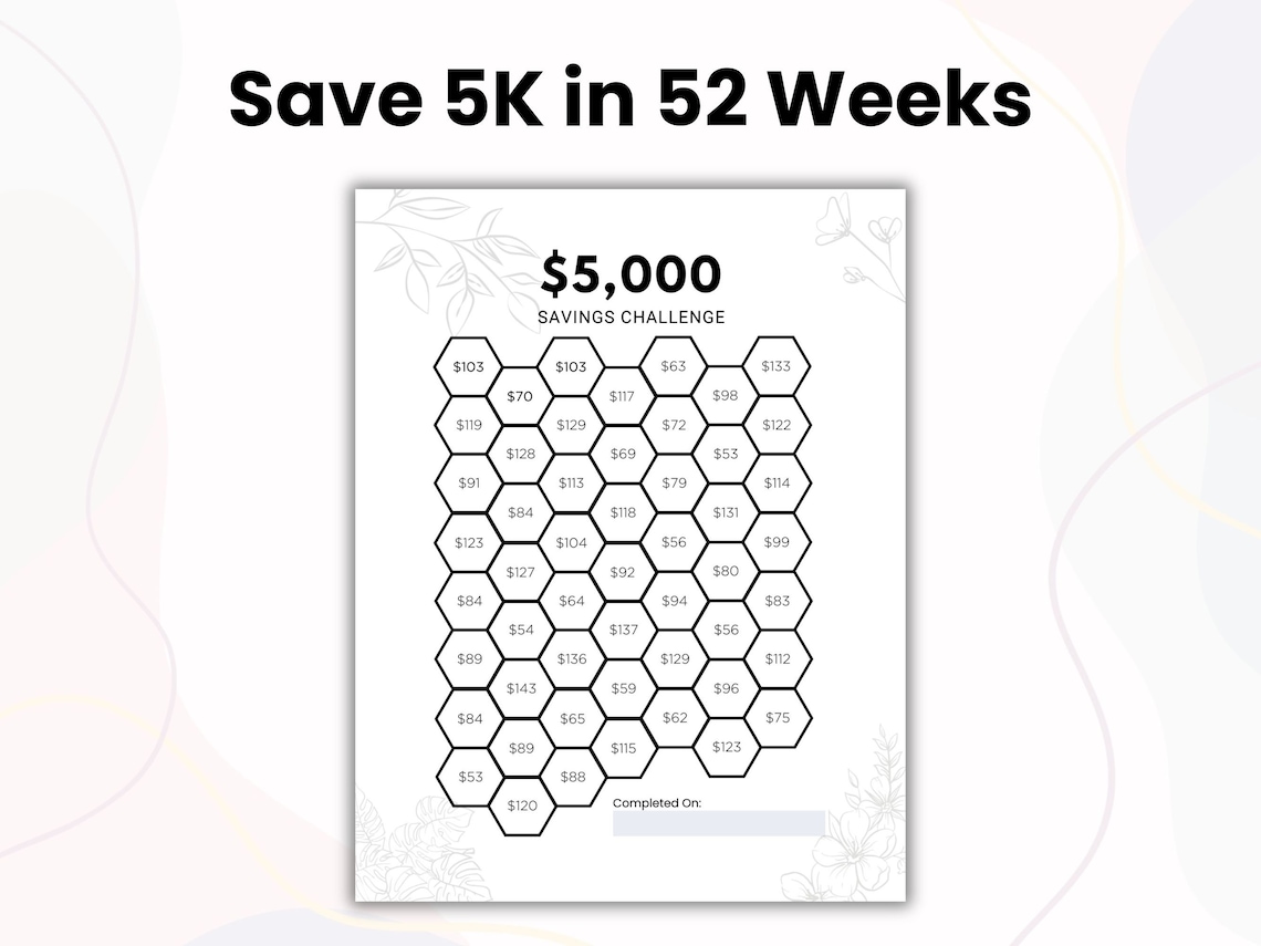 5K Savings Challenge. Save 5,000 in 52 Weeks, Money Savings Challenge ...