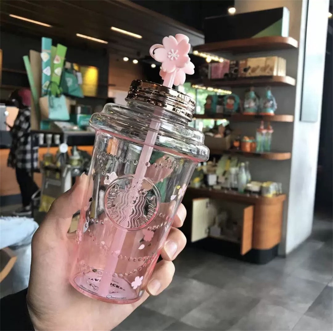 Starbucks Cherry Blossom Straw Glass,cherry Blossom Glass,wooden Lid ...