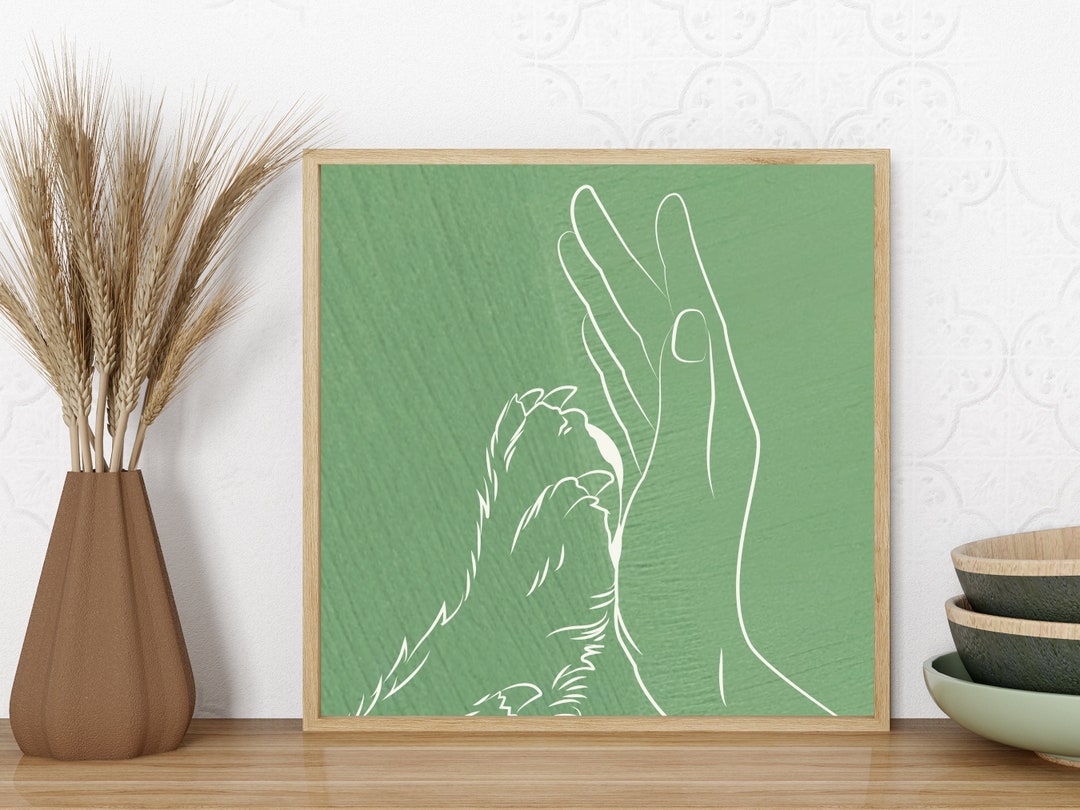 High Five Paw Wall Art Sage Green, Paw Print Design, Minimalist Modern ...