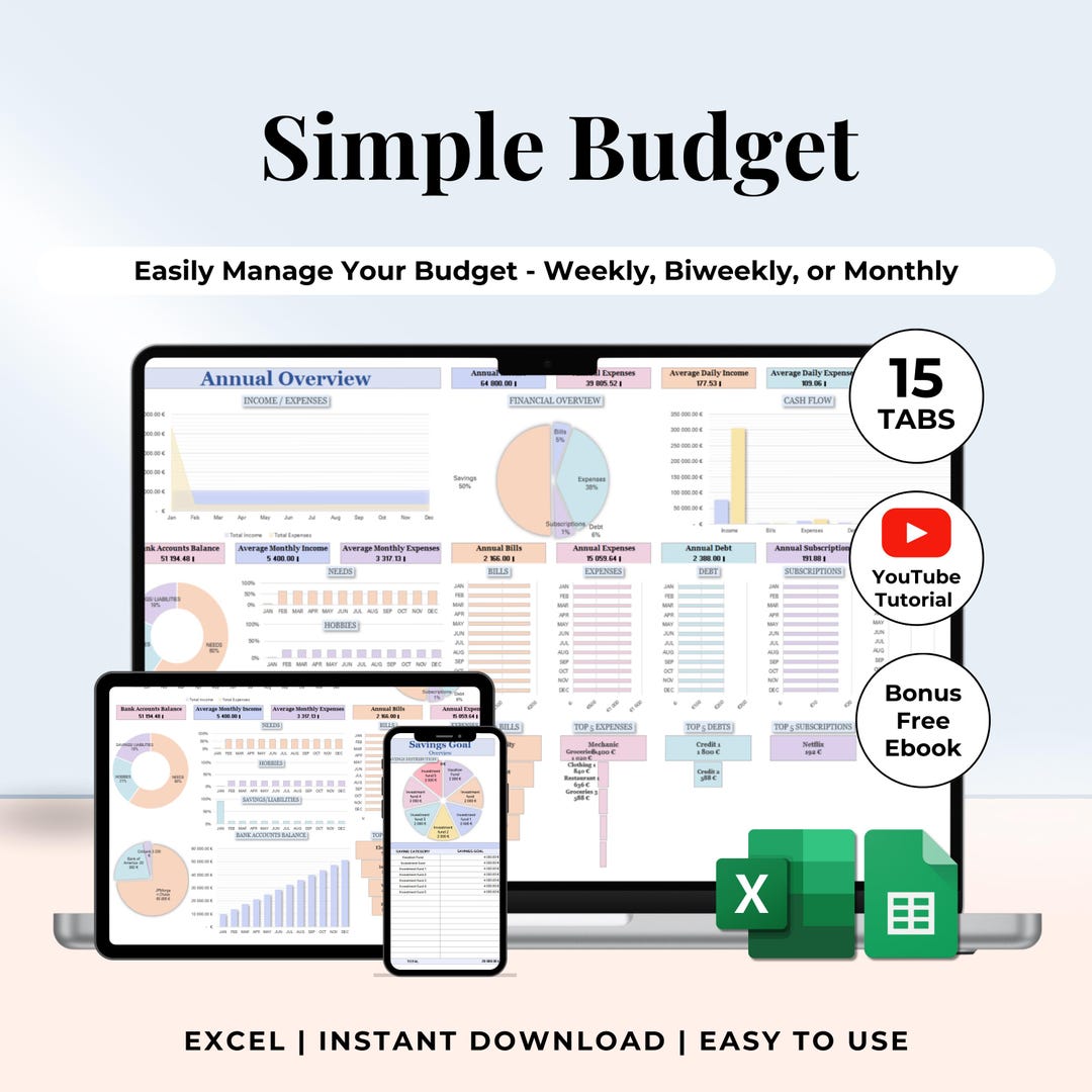 Simple Easy Budget Basic Intuitive Budget Excel Spreadsheet Google ...