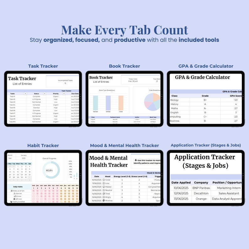 Ultimate Student Planner Spreadsheet Excel Google Sheets Assignment ...