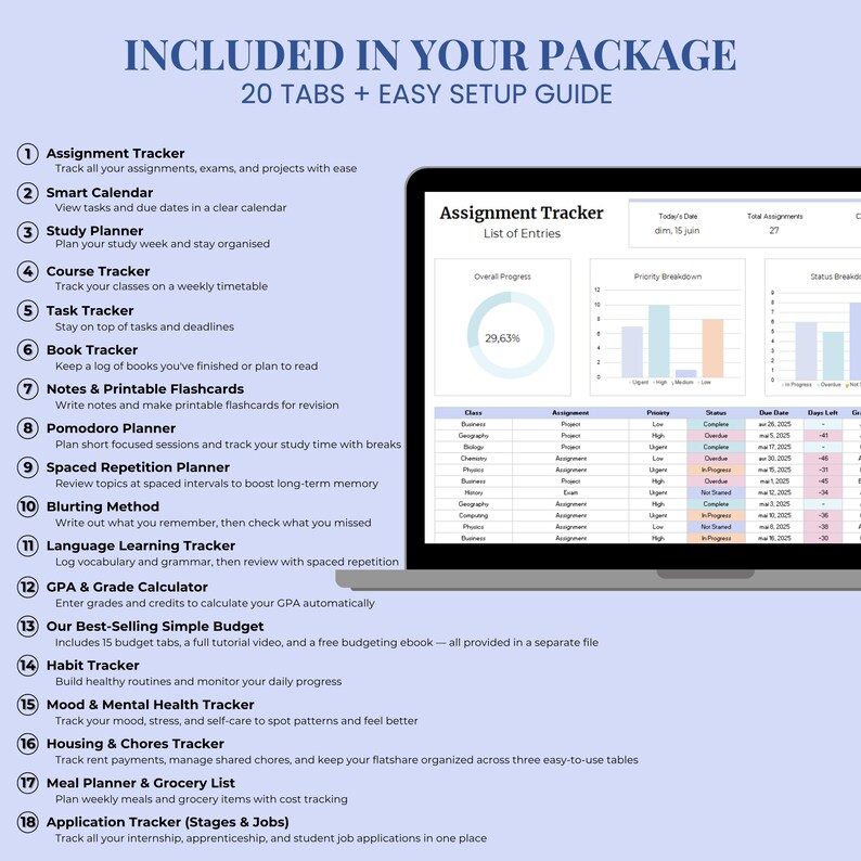Ultimate Student Planner Spreadsheet Excel Google Sheets Assignment ...