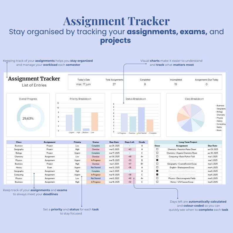 Ultimate Student Planner Spreadsheet Excel Google Sheets Assignment ...
