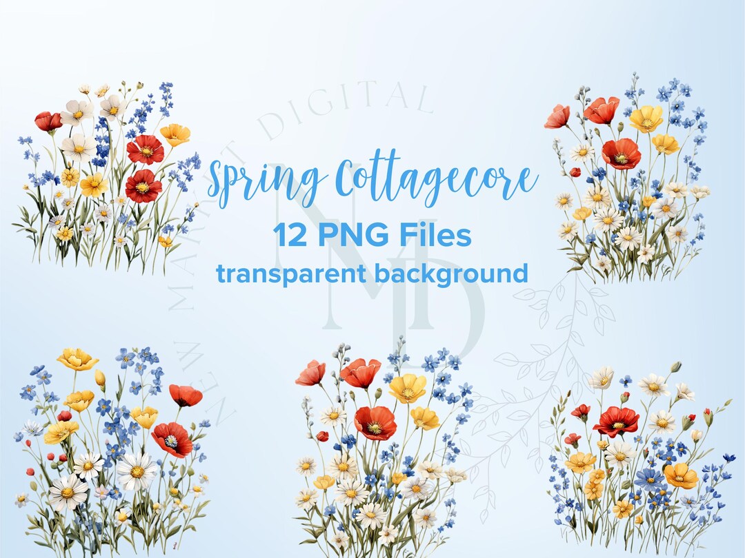 Floral Cottagecore Clipart Bundle, Pngs, Floral Sublimation Design ...