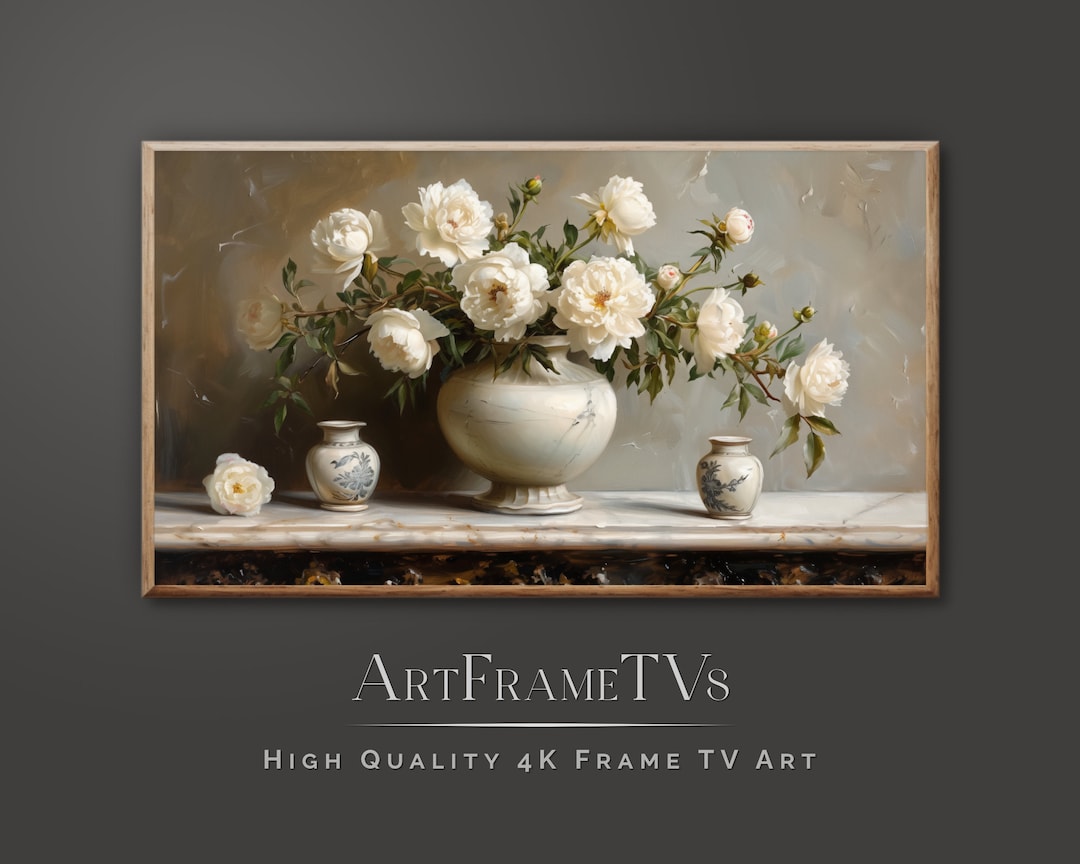 Vintage Still Life Oil Painting of White Roses in a Vase for the Frame ...