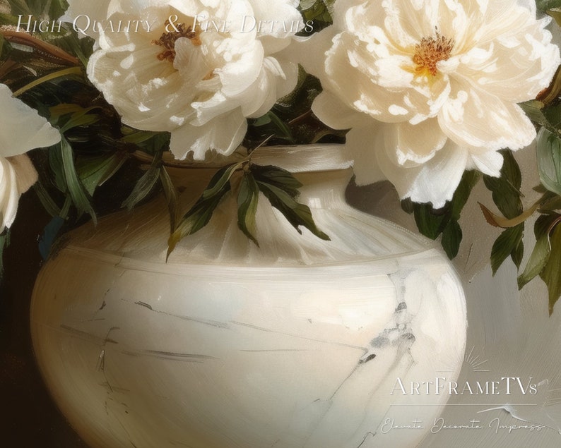 Vintage Still Life Oil Painting of White Roses in a Vase for the Frame ...