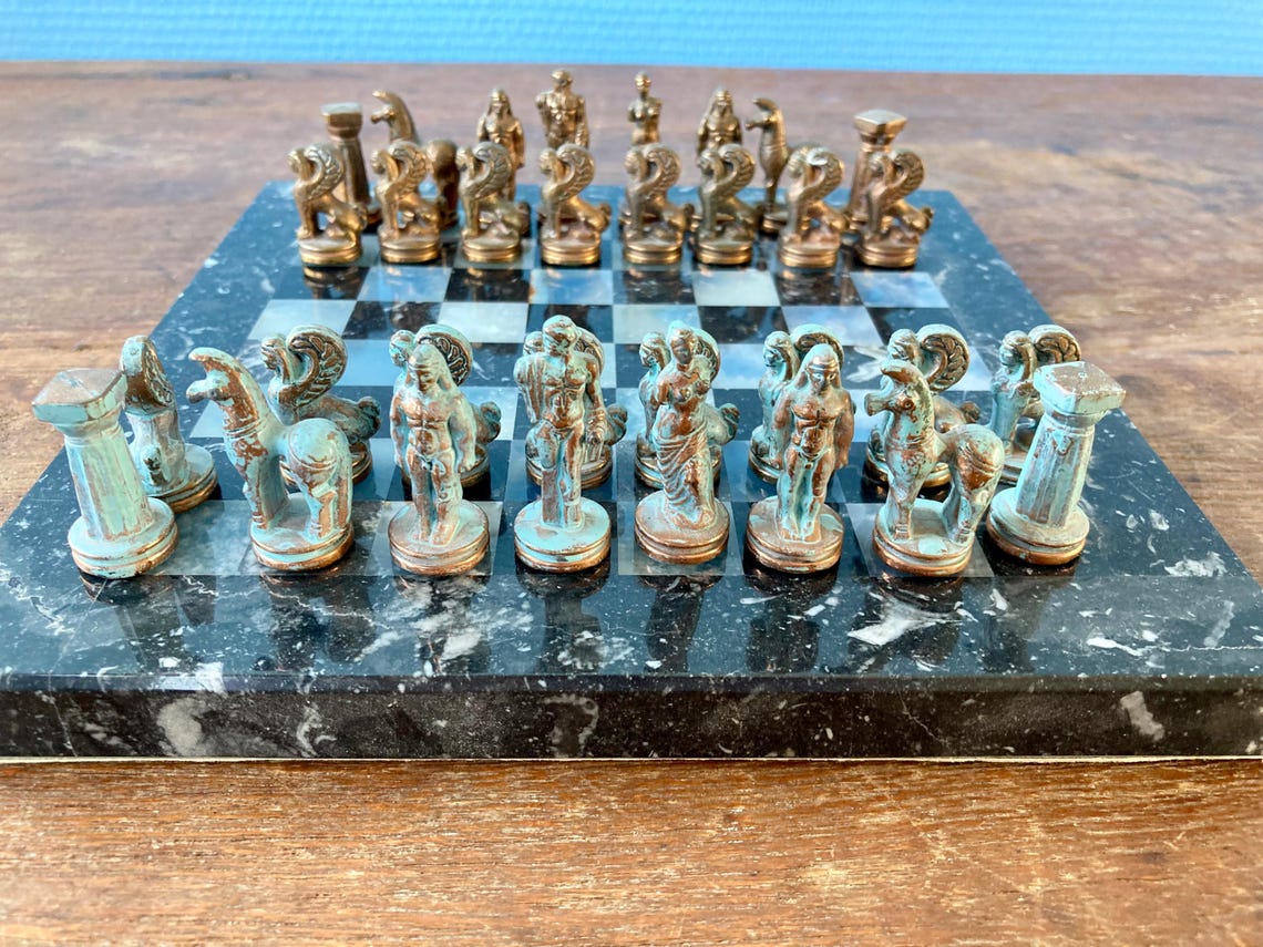 Chess Set With Marble Board and Cast Chess Pieces With Italian Images ...