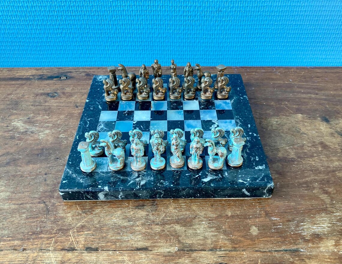 Chess Set With Marble Board and Cast Chess Pieces With Italian Images ...