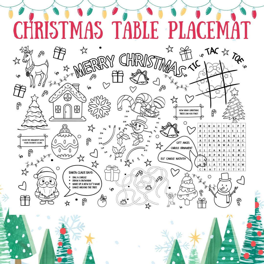 Printable Christmas Placemat for Kids, Digital Activity Mat, Holiday ...