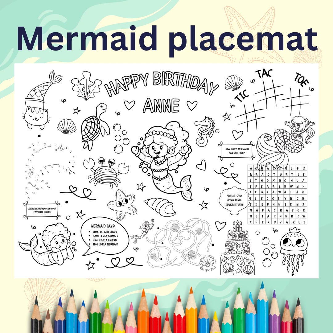 Custom Mermaid Birthday Placemat, Personalized Kids' Table Decor ...