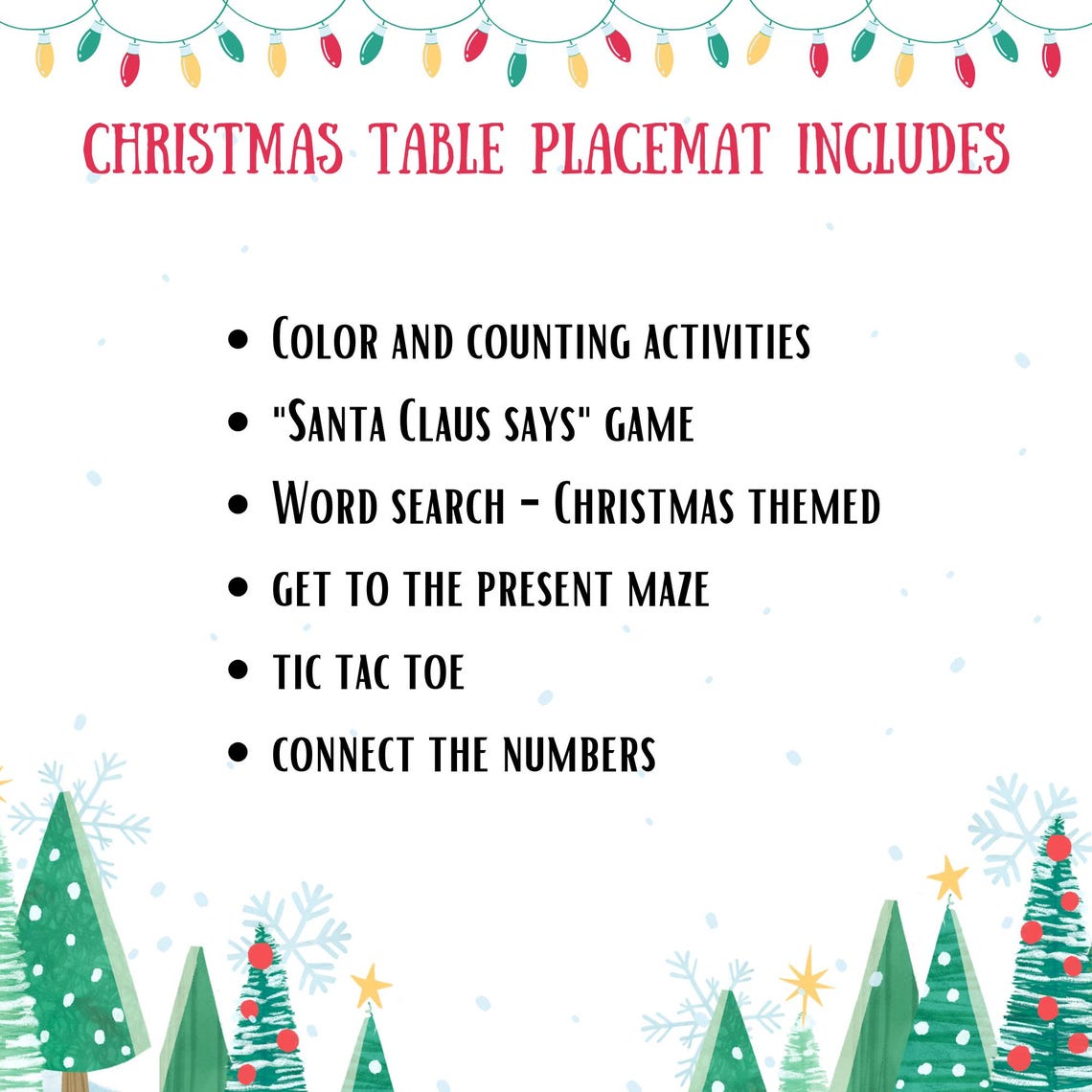 Printable Christmas Placemat for Kids, Digital Activity Mat, Holiday ...