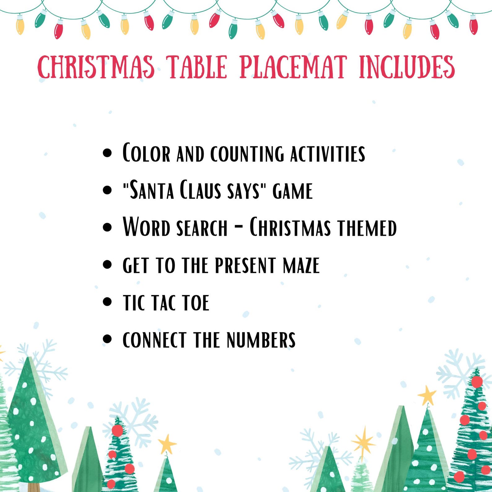 Printable Christmas Placemat for Kids, Digital Activity Mat, Holiday ...