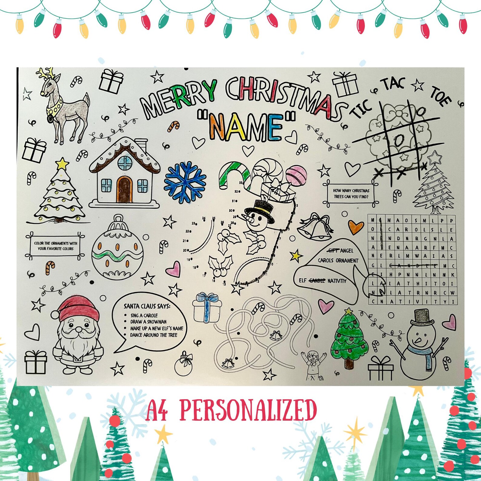 Printable Christmas Placemat for Kids, Digital Activity Mat, Holiday ...