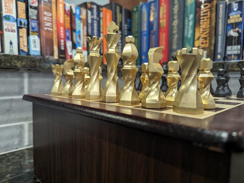 Handmade Solid Brass Chess Set: Facet Spiral Design - Etsy