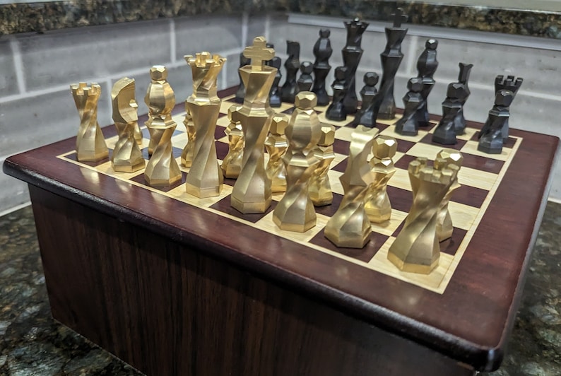 Handmade Solid Brass Chess Set: Facet Spiral Design - Etsy