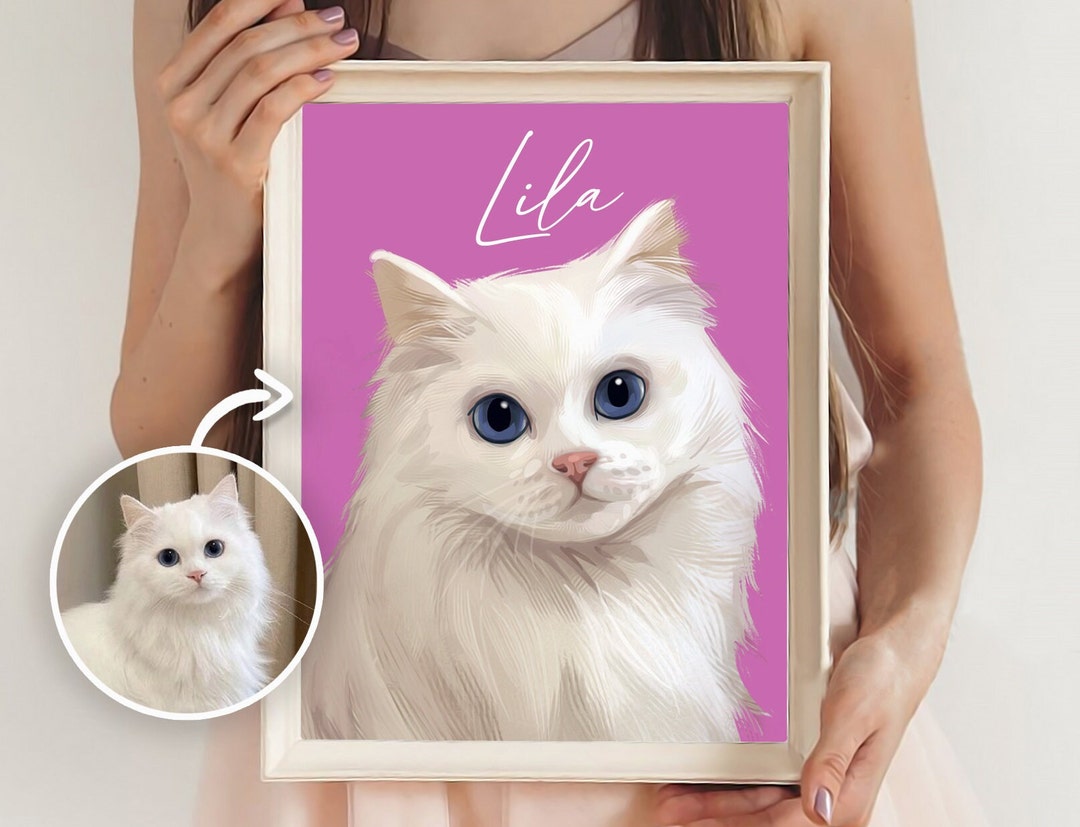 Custom Hand Drawn Pet Portrait, Personalised Dog Illustration, Dog Cat ...