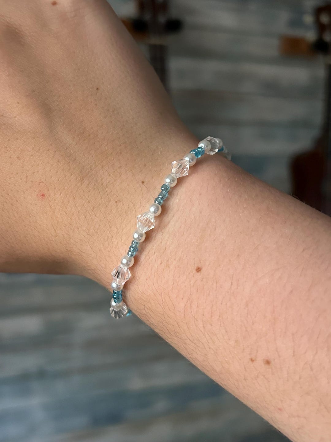 Icy Blue Crystal Beaded Bracelet: Ocean-inspired Pearl & Turquoise ...