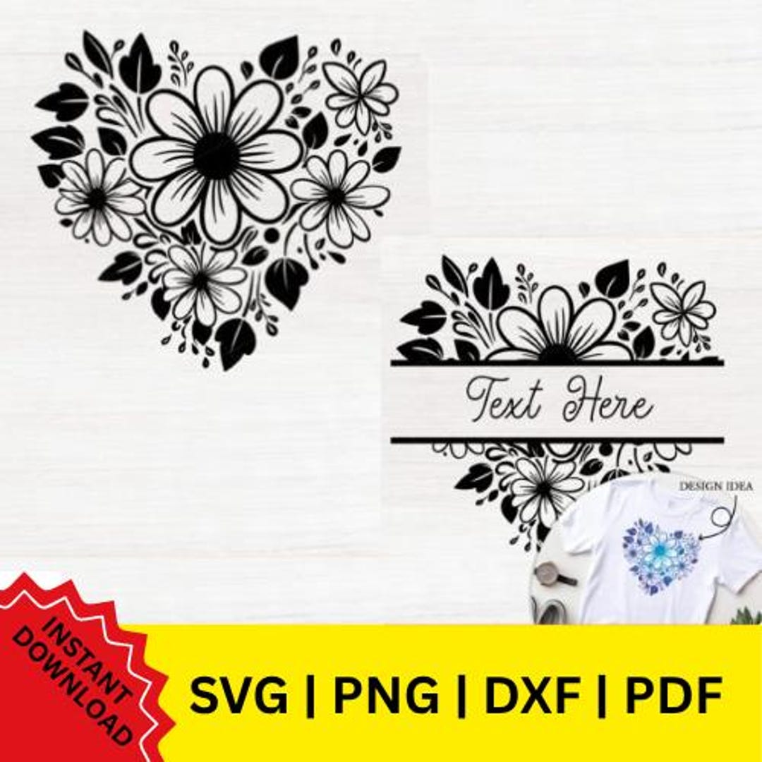 Floral Heart Split Monogram SVG | DIY Cricut Cut File (digital Download ...