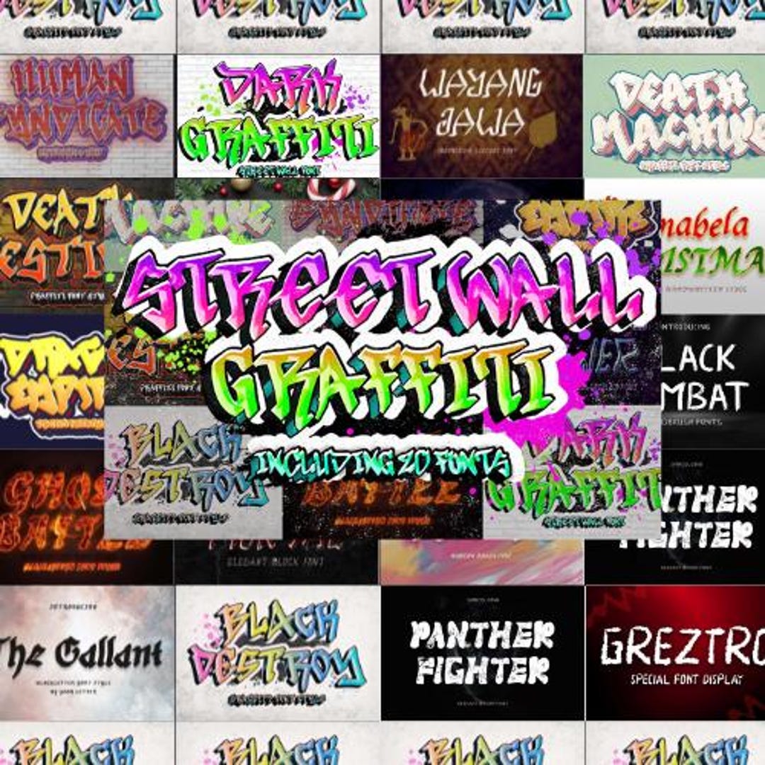 Street Wall Graffiti Script Font Bundle OTF TTF - Cricut Font Bundle ...