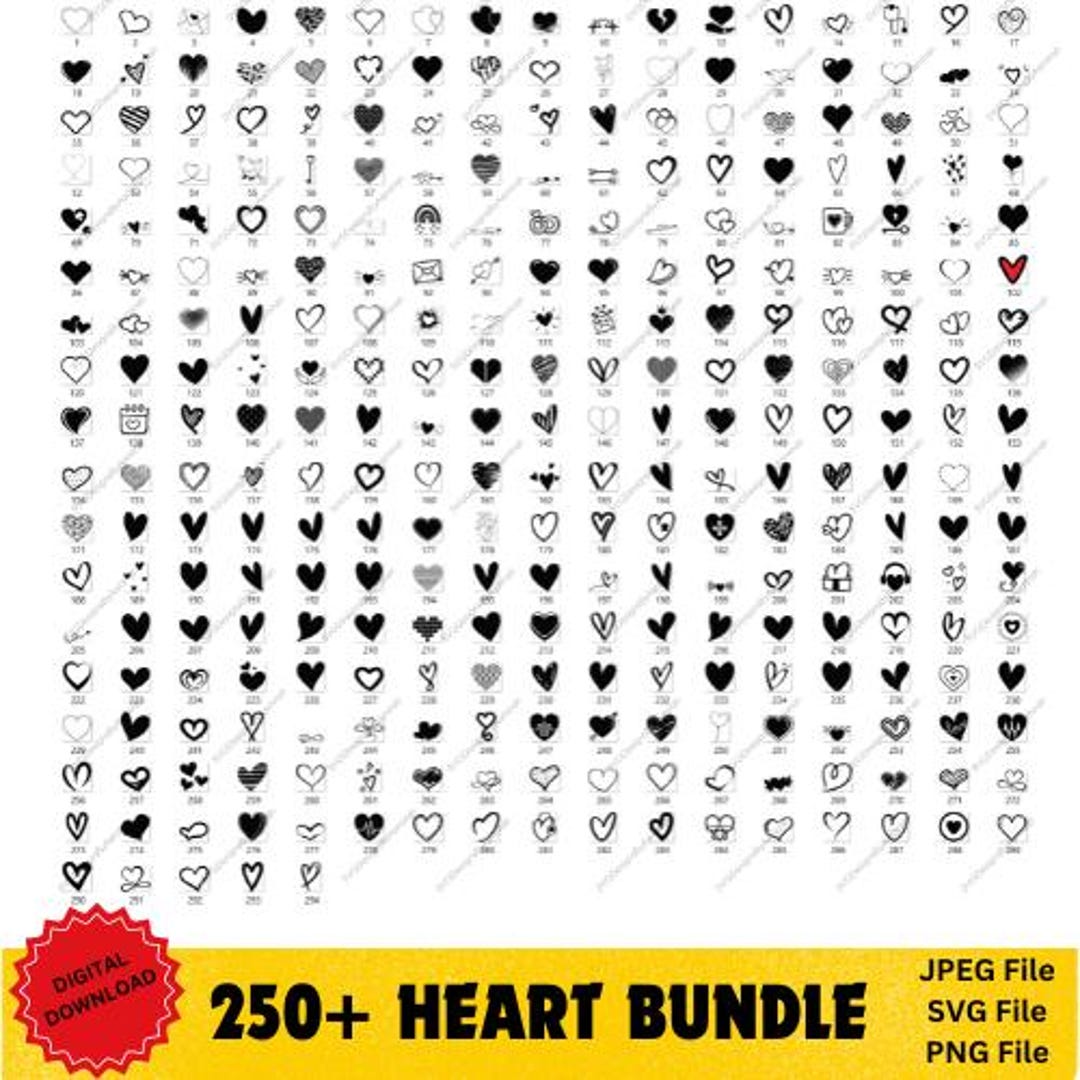 HEART Bundel 250+ HEART SVG, Heart Drawing Svg, Cricut Heart Svg Cut ...