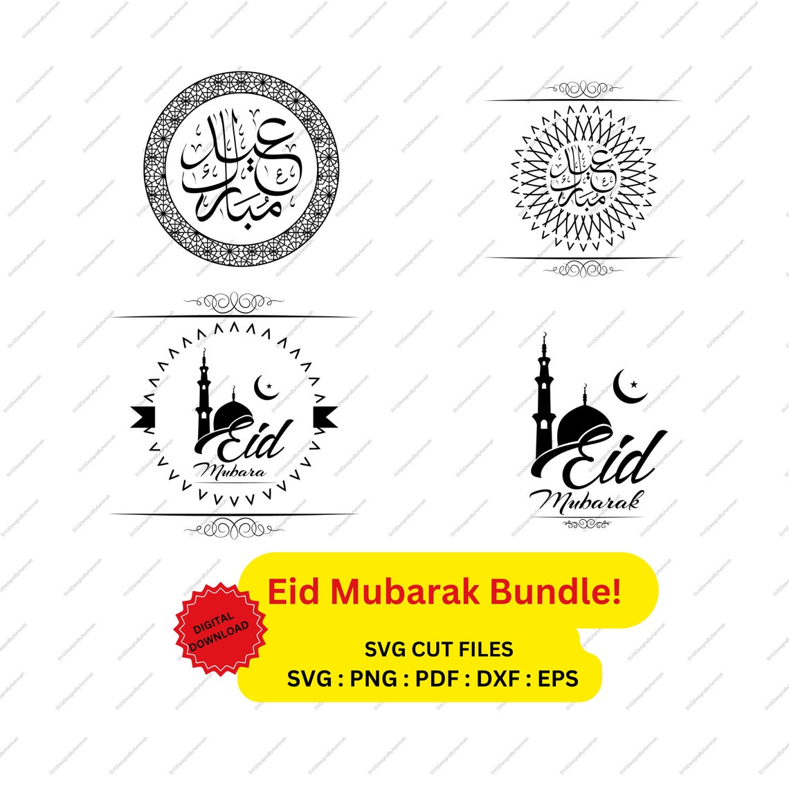 Eid Mubarak Calligraphy Writing Svg, Vector Cut File for Cricut ...