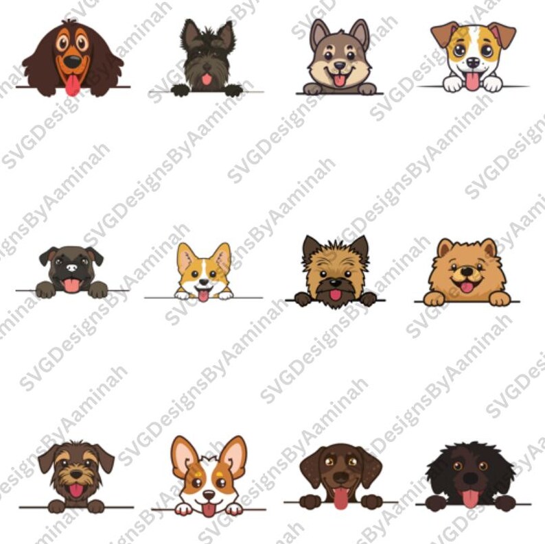 Cute Peeking Dog Cuttable SVG File. Different Dog Breeds SVG Bundle ...