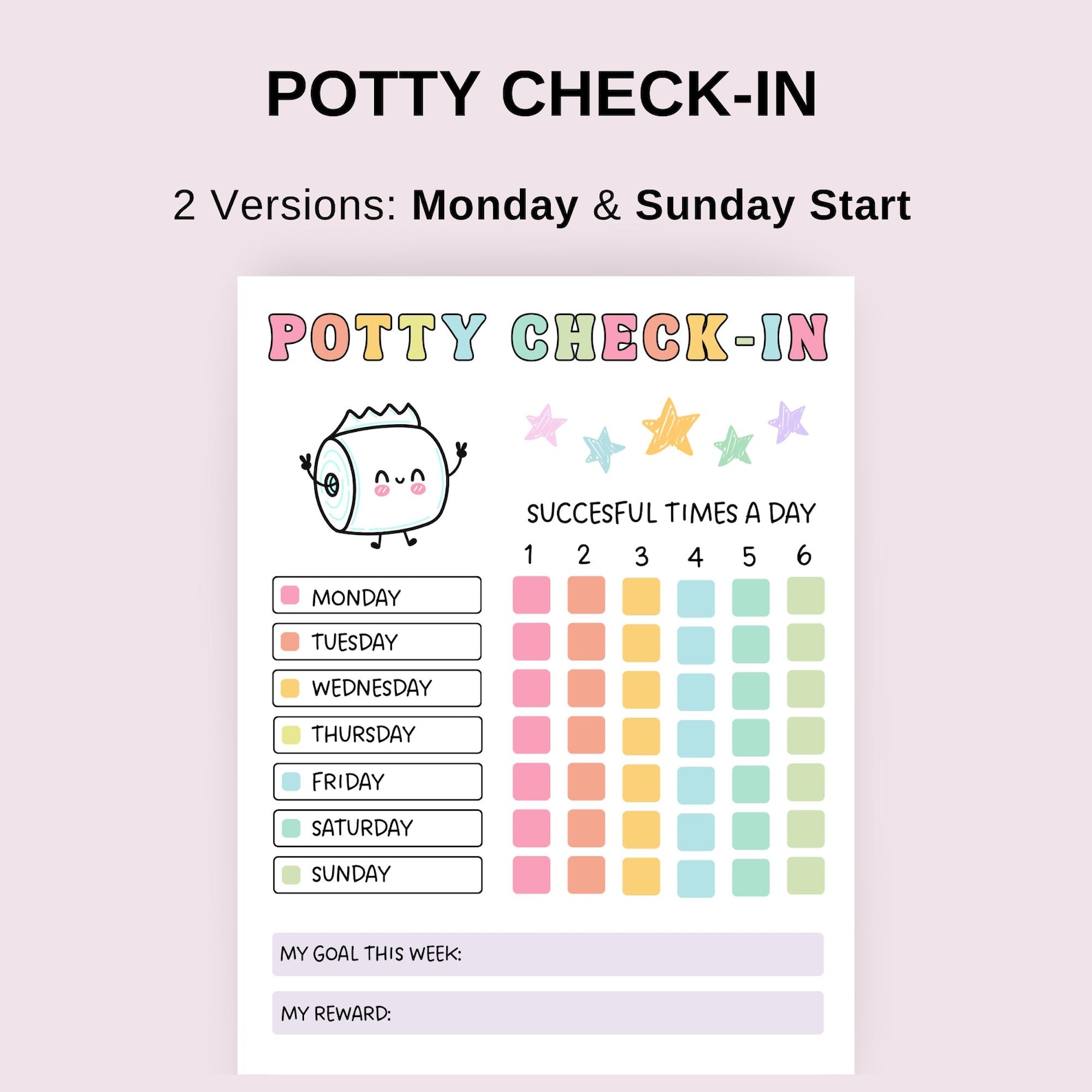 Potty Training Chart, Printable Toddler Potty Chart, Kids Reward Chart ...