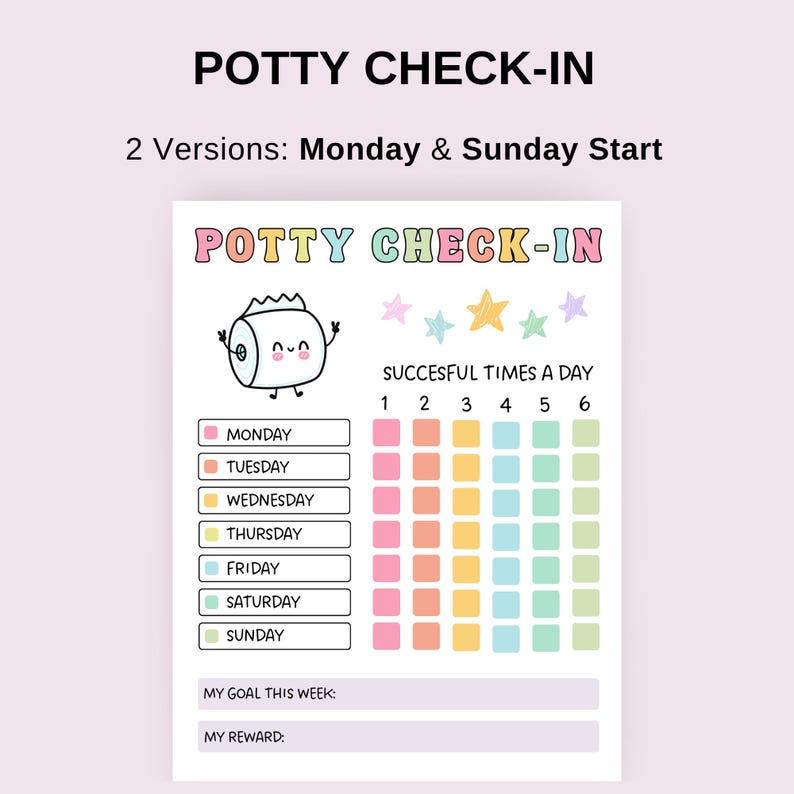 Potty Training Chart, Printable Toddler Potty Chart, Kids Reward Chart ...