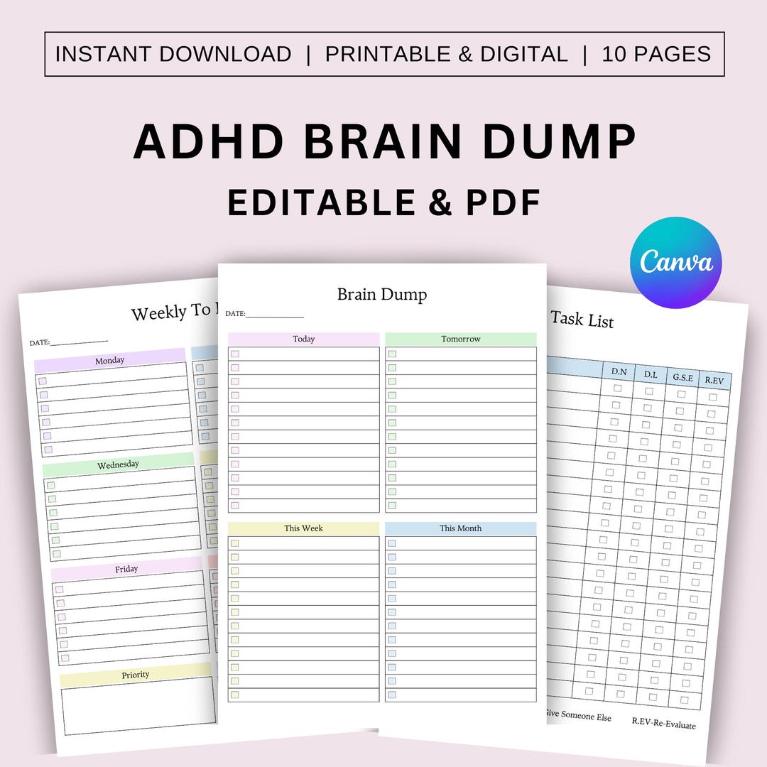 Editable ADHD Brain Dump Templates, Printable ADHD Planner, ADHD ...