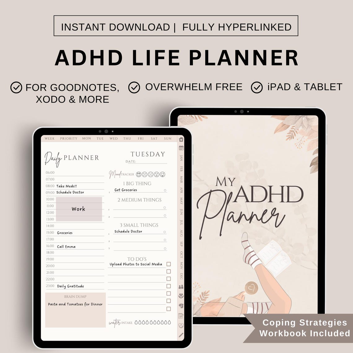 ADHD Digital Planner, Undated ADHD Planner, iPad & Android Digital ...