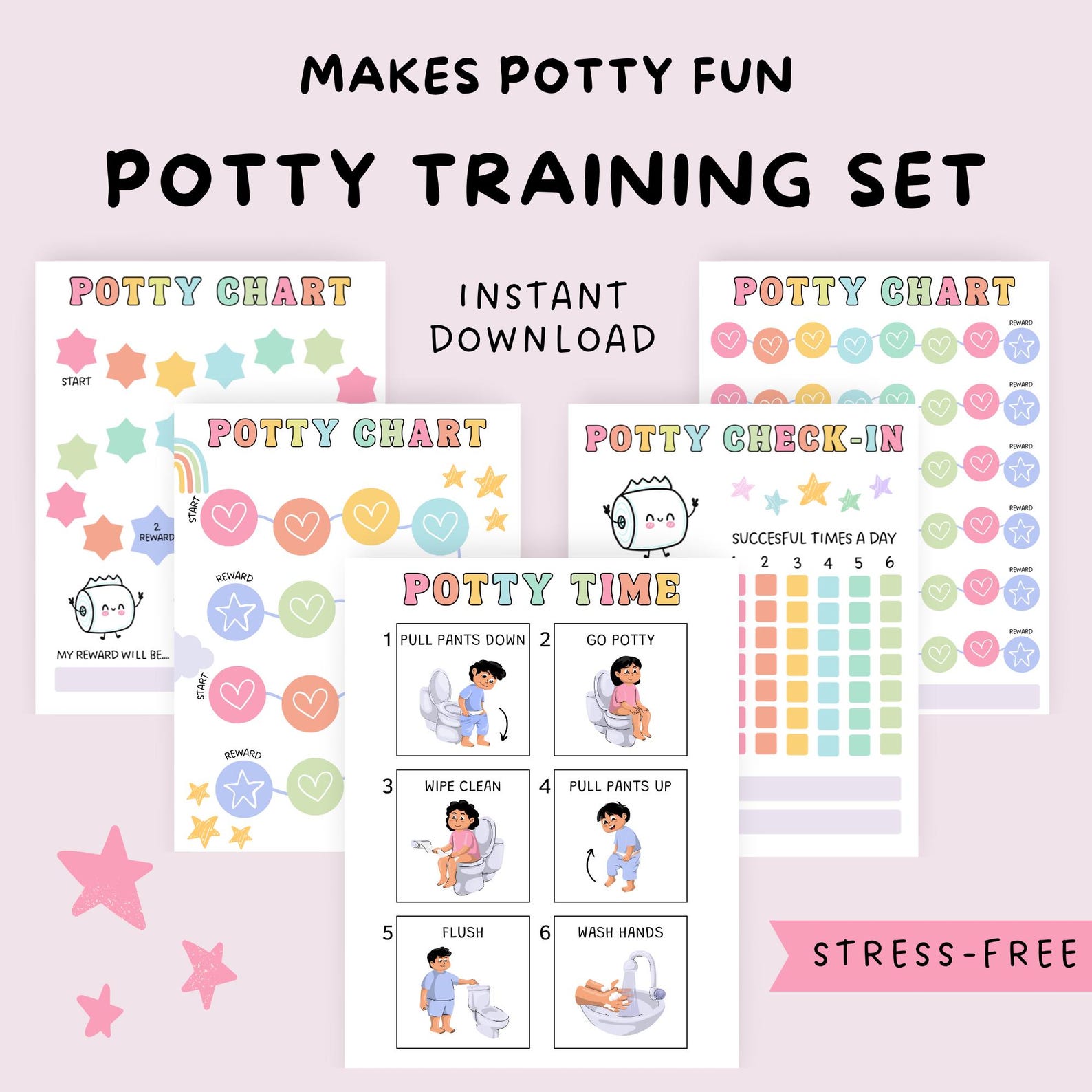 Potty Training Chart, Printable Toddler Potty Chart, Kids Reward Chart ...