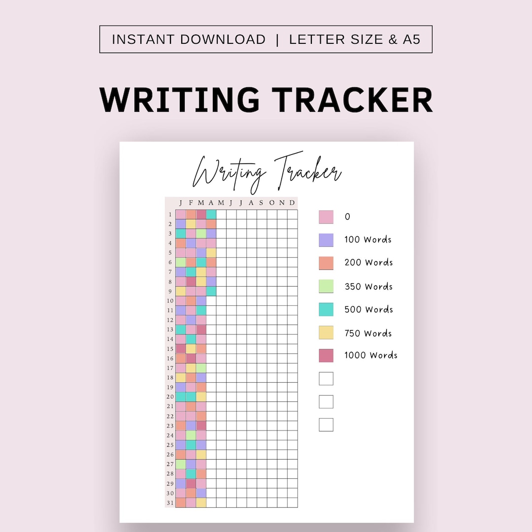 Writing Tracker, Author Word Count Tracker, Jounal Page Printable, Word ...