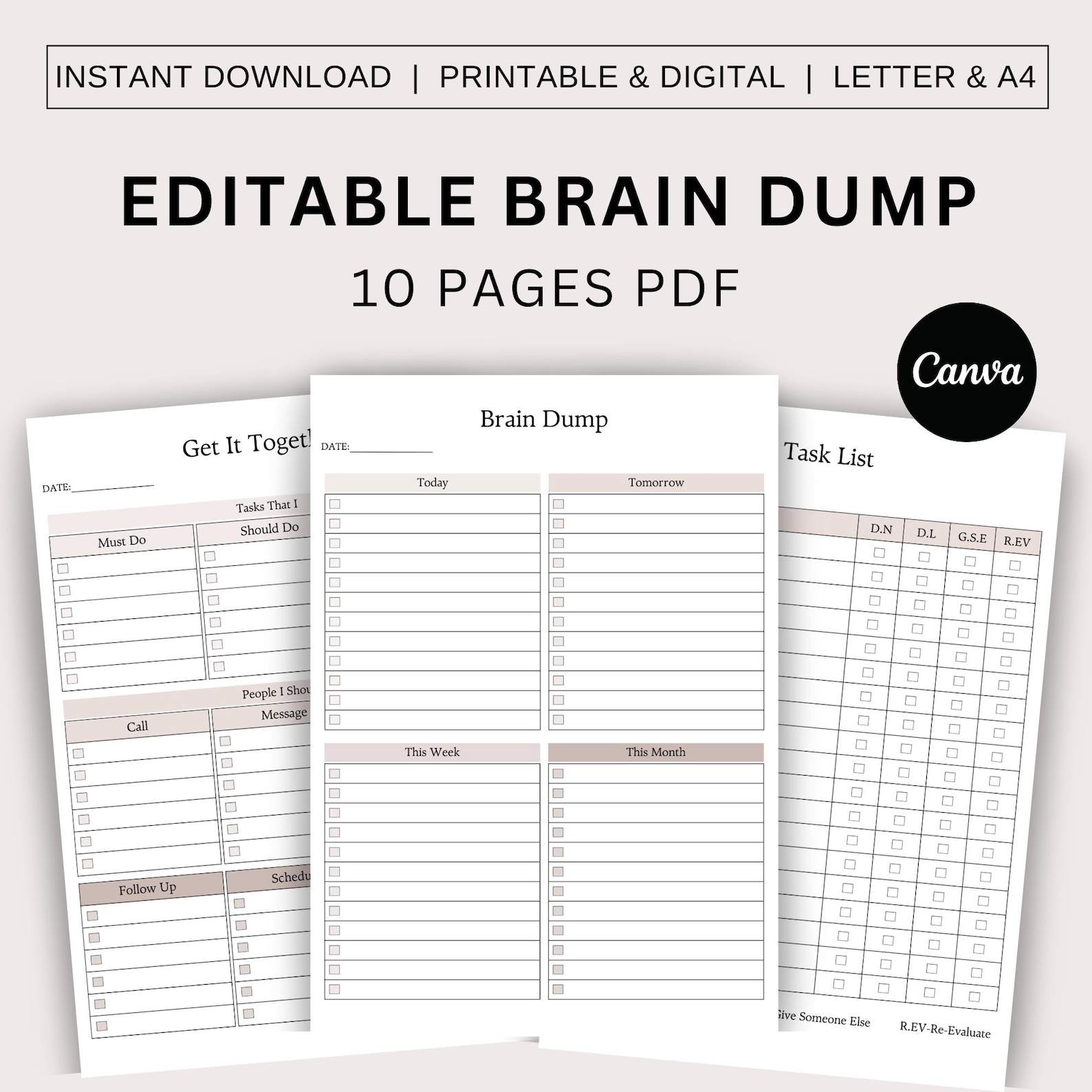 Editable ADHD Brain Dump Templates, Printable ADHD Planner, ADHD ...