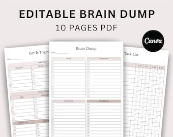 Editable ADHD Brain Dump Templates, Printable ADHD Planner, ADHD ...