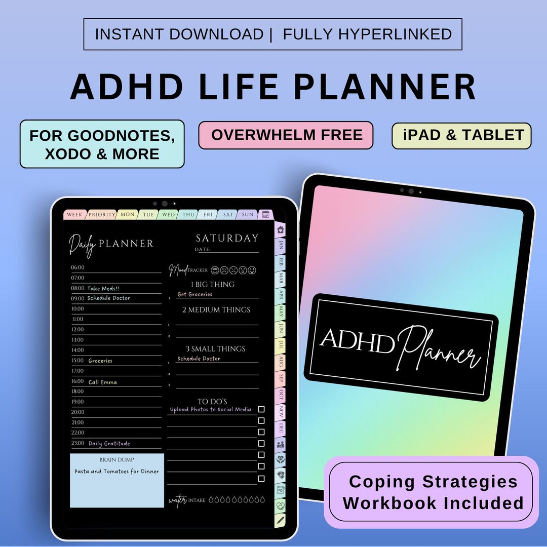 ADHD Digital Planner, Undated ADHD Planner, iPad & Android Digital ...