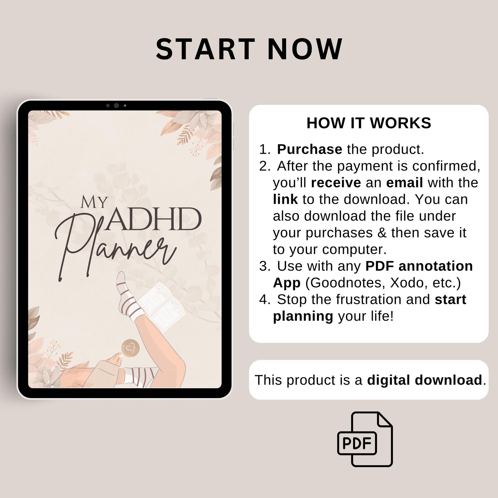 ADHD Digital Planner, Undated ADHD Planner, iPad & Android Digital ...