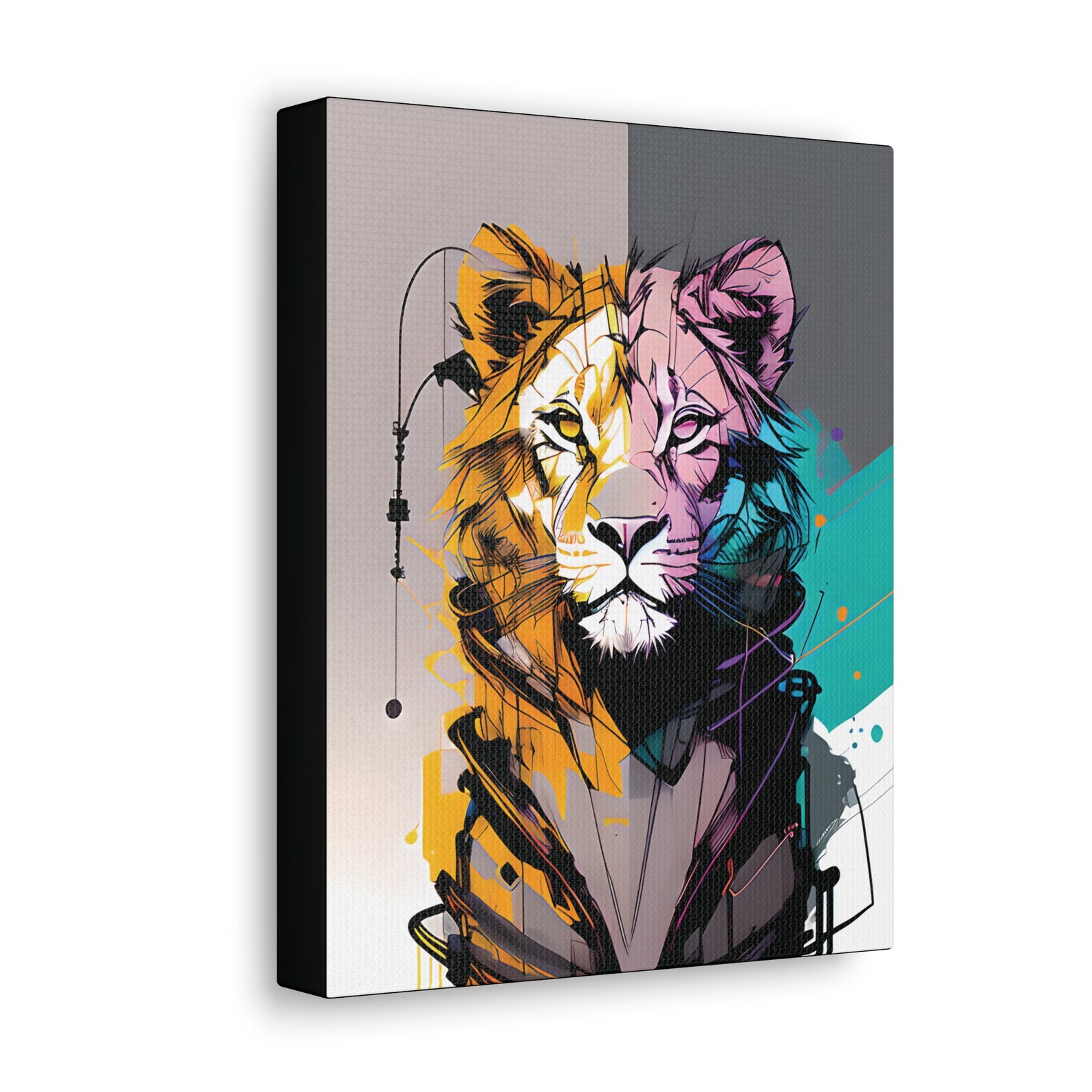 Neon Lion Sci-fi Canvas Print - Etsy
