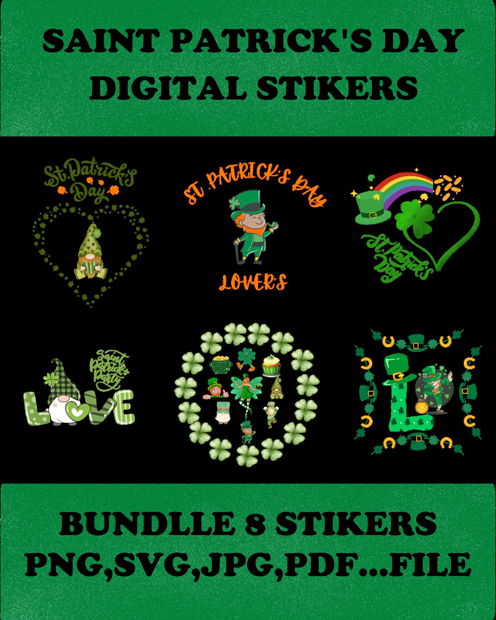 8 Cute Saint Patricks Stikers Svg Png Jpg Pdf, Stikers St Patrick Day ...