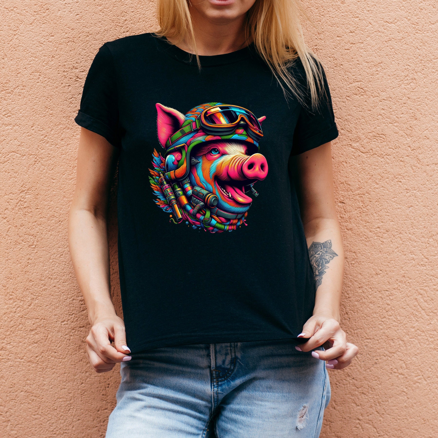 Psychedelic Pig Tee-special Forces Pig Shirt-colorful Pig Tee-ai Design ...